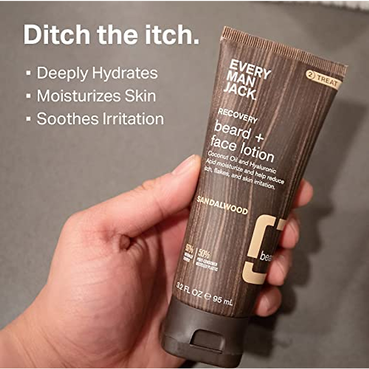 Every Man Jack Recovery Beard + Face Lotion for Men - with a Warm Sandalwood Scent 3.2 oz