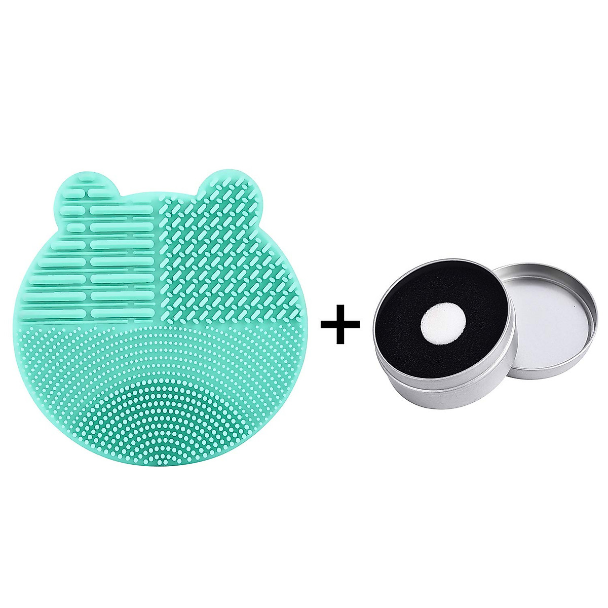 Silicon Makeup Brush Cleaner Mat with Brush Drying manual Make up brush cleaner cleanser machine Cosmetic Brush Cleaning Pad+Makeup Brush Dry Cleaned Quick Color Removal Sponge Scrubber Tool(Green)