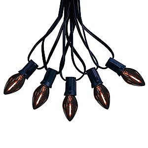C7 Halloween String Lights - 25ft C7 Lights with 25 LED Transparent Black Purple Bulb(Plus 2 Extra Bulbs), Halloween Lighting Decor for Outdoor Use, Garden, Yard, Home, Party, Holiday, Black Wire
