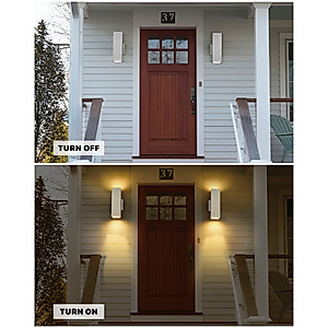 Ken & Ricky Outdoor Wall Lights, Modern Exterior Up and Down Wall Sconces, Square Porch Lights Outdoor Wall with Sanded White Finish - 2 Pack