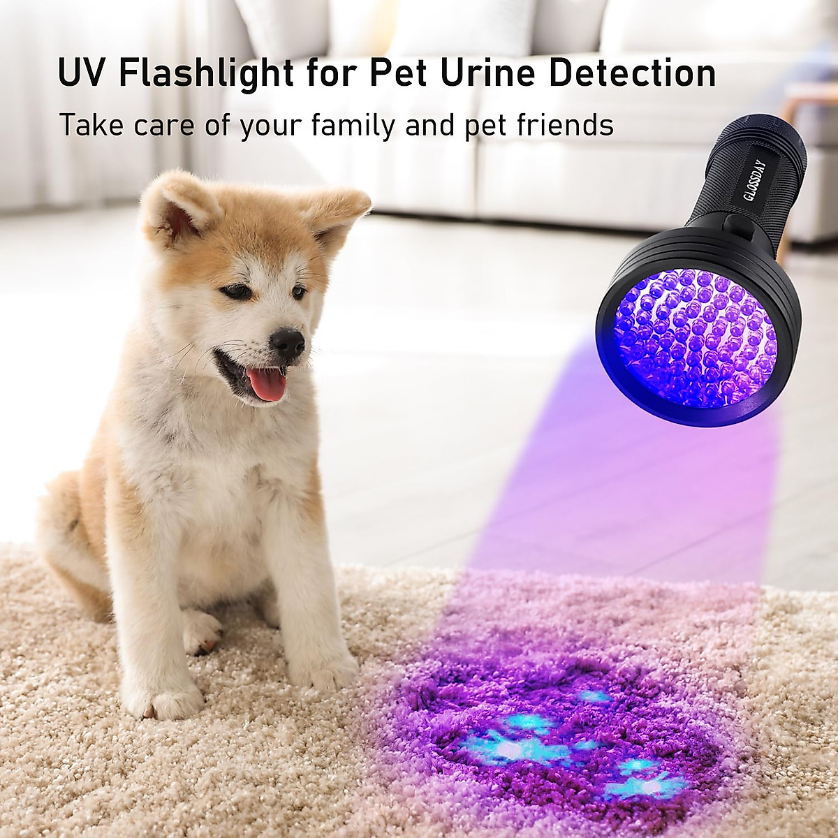 GLOSSDAY Blacklight Flashlight 68 LED UV Flashlight,Ultraviolet Flashlight Black Light Professional Pet Urine Detector for Dog/Cat Urine,Pet Stains,Hunting Scorpions