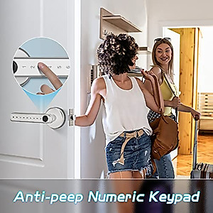 IRONZON Fingerprint Door Lock Door Knob with Keypad Keyless Entry Door Lock with Handle for Home Hotel Office Apartment Bedroom Silver