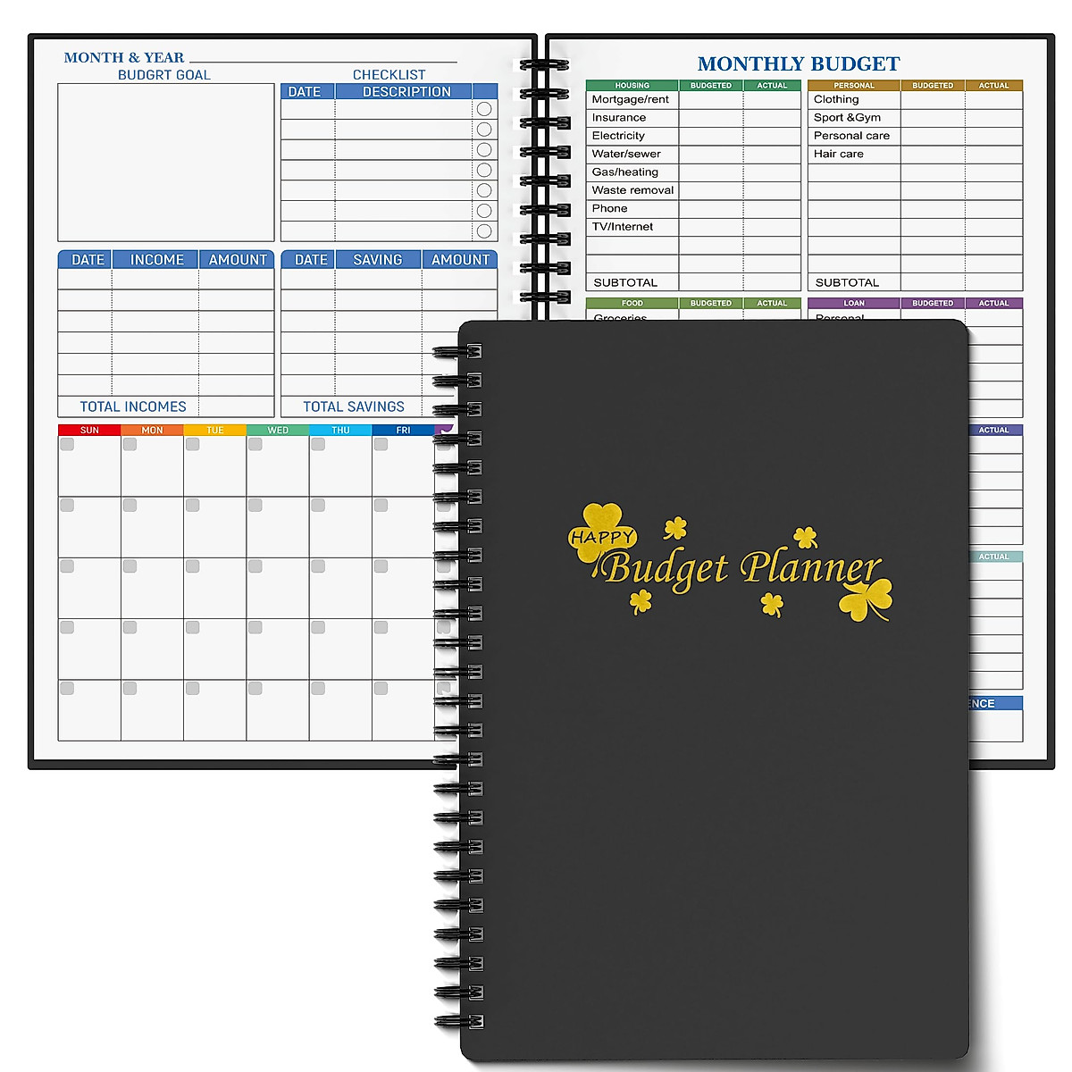 Budget Planner - Monthly Finance Organizer with Expense Tracker Notebook to Manage Your Money Effectively, Undated Finance Planner/Account Book, Start Anytime,A5(8.6x5.9 inchs),100gsm Paper (Golden)