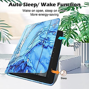 ZoneFoker Case for All-New Amazon Fire Tablet 7 (Only Fits 12th Generation, 2022 Release), 7'' Folio Leather Cover with Hand Strap, Auto Wake/Sleep, Multi-Angle Stand for Kids Boys Girls, Marble Blue