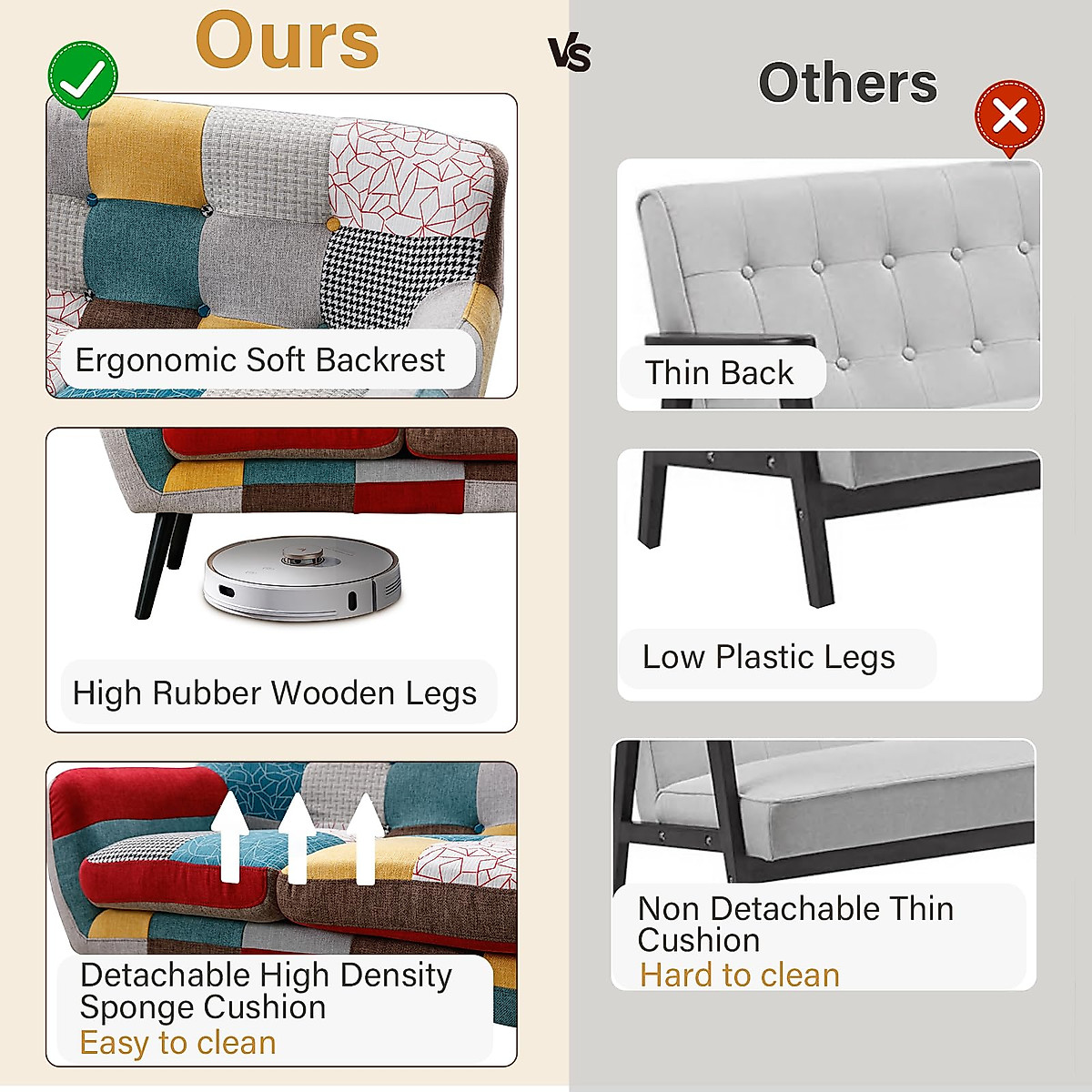 Bonzy Home Modern Boho Loveseat Couch Sofa Chair for Living Room Bedroom, Upholstered Colorful Plaid Fabric 2-Seat Love Seat Sofa with Wood Leg for Small Space, One Loveseat