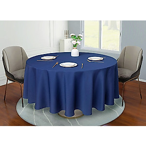 Biscaynebay Textured Fabric Tablecloths 108" Round for Tables' Diameters from 48" to 72", Navy Water Resistant Washable Tablecloths for Dining, Kitchen, Wedding & Parties etc.