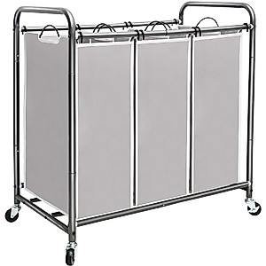STORAGE MANIAC 3 Section Laundry Sorter, 3 Bag Laundry Hamper Cart with Heavy Duty Rolling Lockable Wheels and Removable Bags, Laundry Organizer Laundry Basket Laundry Clothes Separator Hamper, Gray