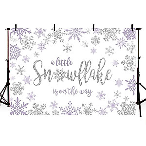 MEHOFOND Winter Snowflake Kids Baby Shower Backdrop Purple and Silver Photography Background Party Decorations Winter Wonderland Photo Studio Banner for Cake Table Supplies 7x5ft