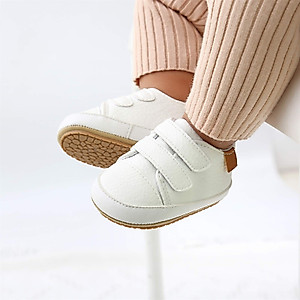 RVROVIC Baby Boys Girls Anti-Slip Sneakers Soft Ankle Boots Toddler First Walkers Newborn Crib Shoes(12-18 Months,5-White)