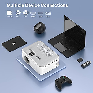 Mini Projector with WiFi and Bluetooth 5G Full HD Movie Projector for iPhone 1080P Supported 8500L Compatible with TV Stick Roku HDMI USB TF VGA AV for Home Theater & Video Games