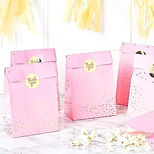 Sparkle and Bash Pink Gift Bag, Party Favor Bags with Gold Stickers (5.15 x 8.6 in, 36 Pack)