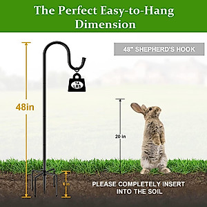 ANIDEER 48" Shepherds Hooks for Outdoor, Heavy Duty Garden Bird Feeder Pole for Hanging Bird Feeder, Plant Baskets, Solar Light Lanterns, Outdoor Plant Hanger Hook with 5 Base Prongs,1 Packs