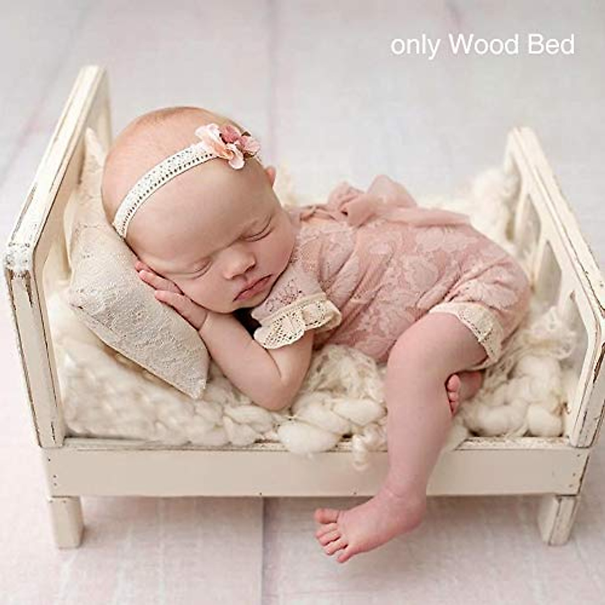 Erthree Baby Photography Bed Baby Photo Props White Wood Doll Bed Detachable Photo Background for Baby Photo Studio