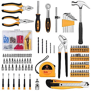 DEKO 196 Piece Tool Set General Household Hand Tool Kit with Rip Claw Hammer,Lineman's Plier, Measure Tape Rule & Plastic Toolbox Storage Case
