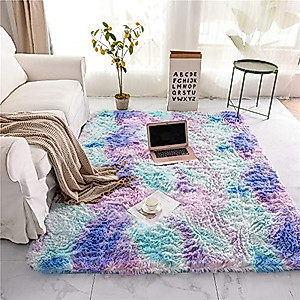 NTBED Soft Shaggy Area Rugs for Boys Girls Bedroom Nursery Dorm Living Room,Tie Dye Fluffy Bedside Rugs Colorful Abstract Indoor Plush Shag Floor Carpets (3x5 Feet, Blue Purple)