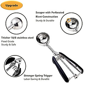 Cookie Scoop Set, 3Pcs Ice Cream Scoop, Cookie Scoops for Baking Set of 3, 18/8 Stainless Steel Cookie Scooper for Baking, Ice Cream Scooper with Trigger Release, Cookie Dough Scoop with Non-slip Grip