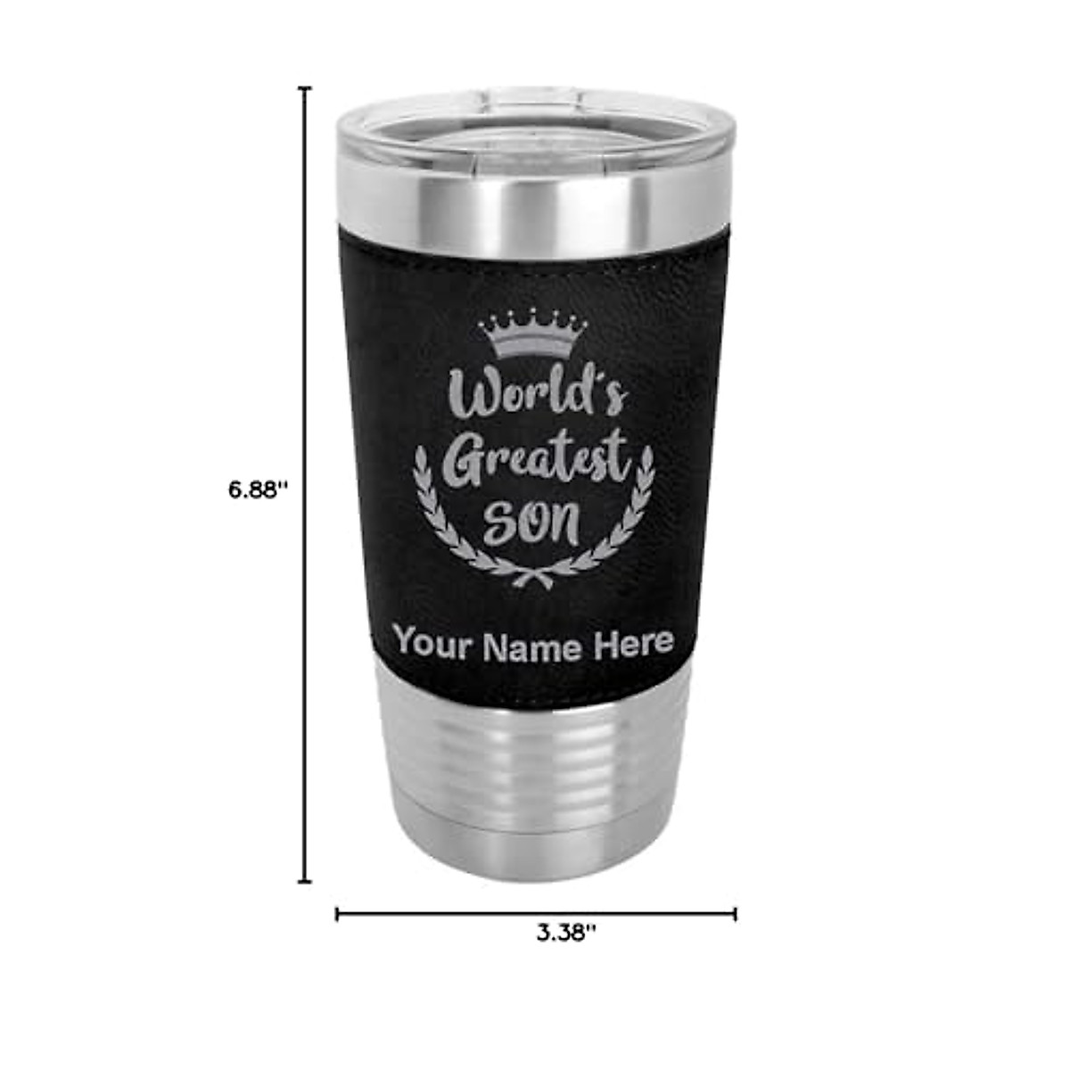 LaserGram 20oz Vacuum Insulated Tumbler Mug, World's Greatest Son, Personalized Engraving Included (Faux Leather, Black)