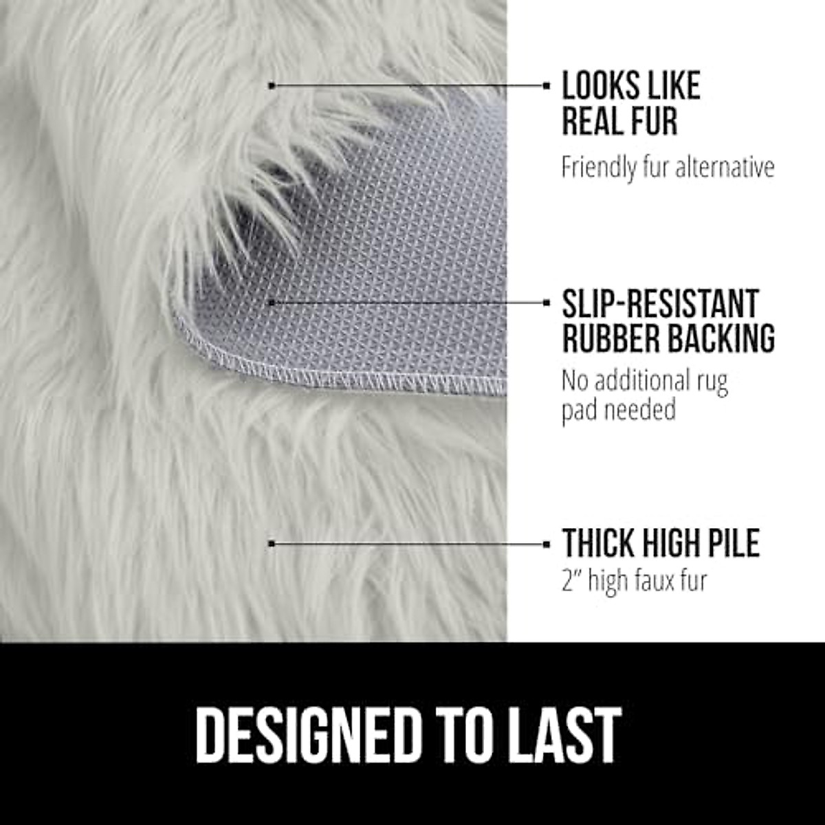 Gorilla Grip Fluffy Faux Fur Rug, Machine Washable Soft Furry Area Rugs, Rubber Backing, Plush Floor Carpets for Baby Nursery, Bedroom, Living Room Shag Carpet, Luxury Home Decor, 3x5, Ivory