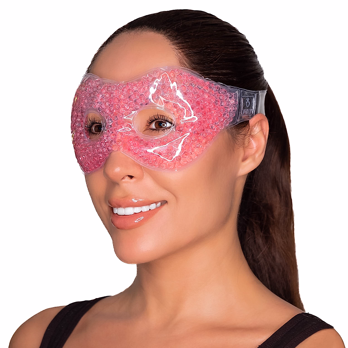 Gel Eye Mask with Eye Holes- Hot Cold Compress Pack Eye Therapy | Cooling Eye Mask for Puffy Eyes, Dry Eyes, Headaches, Migraines, Sinus, Dark Circles - Reusable Eye Face Mask | Ergo Gel Bead (Pink)