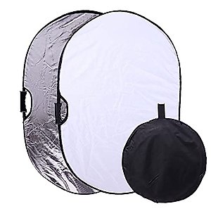 Portable Photography Silver and White Reflector Collapsible 2-in-1 Oval Reflector 23"x35" / 60x90cm Multi-Disc Light Reflector with Handle for Photo Studio Lighting & Outdoor Lighting