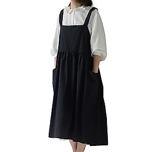 INNIFER linen Aprons for women with pockets Apron dress Cross Back Apron Work Apron for Cooking,Baking,Gardening