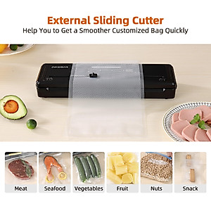 DIKEIBAS Vacuum Sealer Machine | Powerful 85kPa Suction | Bags and Cutter Included | Compact One-Touch Automatic Food Sealer with External Vacuum System | Preserve Freshness, Prevent Freezer Burn