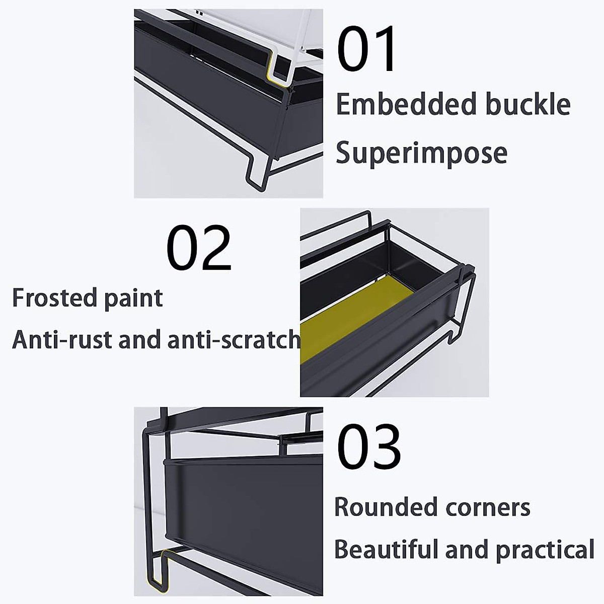 LIFOND Under Sink Storage Kitchen Sink Storage Shelf, Stackable Shelf,Cabinet Countertop Storage Shelf,Under Sink Organizer,Multifunction Storage Shelf Rack,for Kitchen Bathroom, White Single Layer