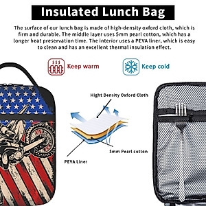 oumghxf Dirt Bike Motocross American Flag Lunch Bag Women/Men,Reusable Lunch Box For Men,Insulated Lunch Cooler Bag For Adults Kids