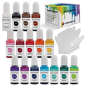YRYM HT Epoxy Resin Pigment - 16 Colors Non-Toxic Epoxy Resin Color Pigment for Resin Coloring, Concentrated Resin Dye for Jewelry Making, Art, Paint, Crafts - 0.35oz/10ml Each