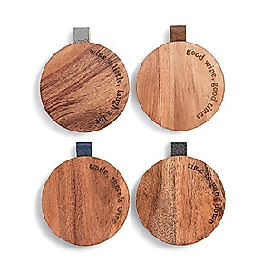 DEMDACO Time to Wine Down Good Time Natural Brown Round 4 inch Acaia Wood Coasters Set of 4