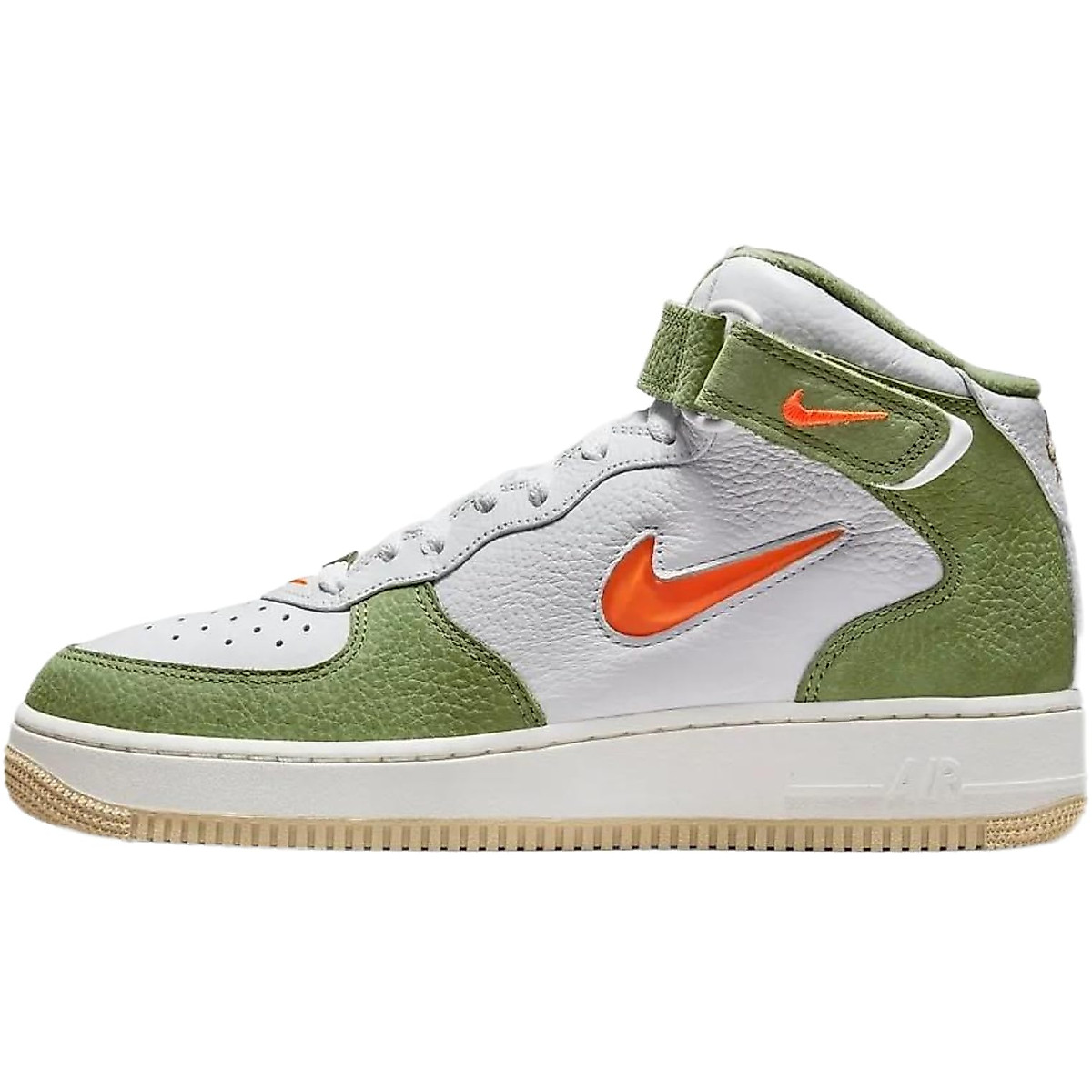 Nike mens Air Force 1 Mid Qs, White/Oil Green/Sail/Total Ora, 10