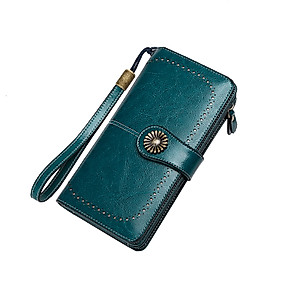 KELEEL Women's RFID Blocking Wallet Genuine Leather Clutch Wallet Card Holder Organizer Ladies Purse (Blue)