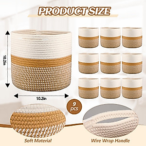 Thyle 9 Pcs Woven Cotton Rope Basket Bulk Storage Cubes Baskets Bins with Handles 10.2 x 10.2 x 10.2'' Round Organizer Bins Cute Toy Basket for Cube Storage Organizer Shelves Clothes Towels