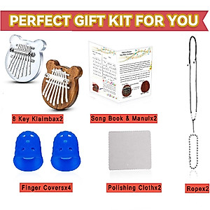 2 Pack Mini Kalimba Thumb Piano 8 Keys,Portable Solid Wood and Acrylic Mbira Finger Piano for Kids and Adults,Pocket Musical Gifts for Beginners w/Chain