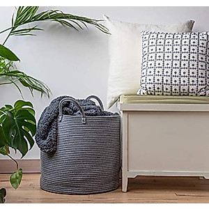 XXL Premium Cotton Rope Basket 18"x18"x16" - Big Basket for Blankets Living Room – Woven Laundry Basket- Grey Basket - Large Blanket Basket Living Room - Storage Basket - Large Baskets for Blankets