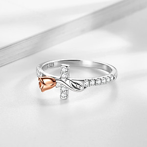SOLOLIKE Sterling Silver Christian Purity Rings for Women: Cross Rose Rings Size 5-10 Stackable Engagement Ring Inspirational Bands Rings - Fashion Jewelry Gifts for Her