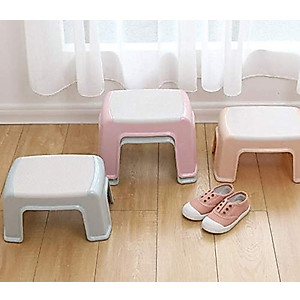 Step Stool Non-Slip Plastic Stool, Thick Plastic Stools for Adults Simple Stool for Living Room, Bathroom with Anti-Skid Pad Chairs for Home, Office - White Blue