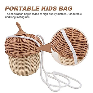 COHEALI Kids Purse 2pcs Mini Purse Portable Kids Bag Rattan Woven Basket Shaped Bag Cross-Body Woven Bag Kids Wallet