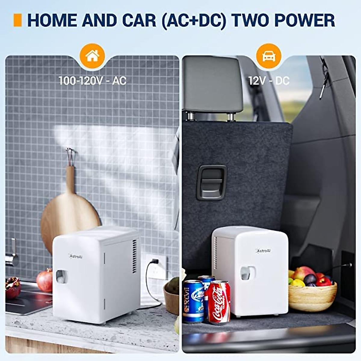AstroAI Mini Fridge Portable AC/DC Powered Thermoelectric System Cooler and Warmer 4 Liter/6 Can for Cars, Homes, Offices, and Dorms,White (Renewed)