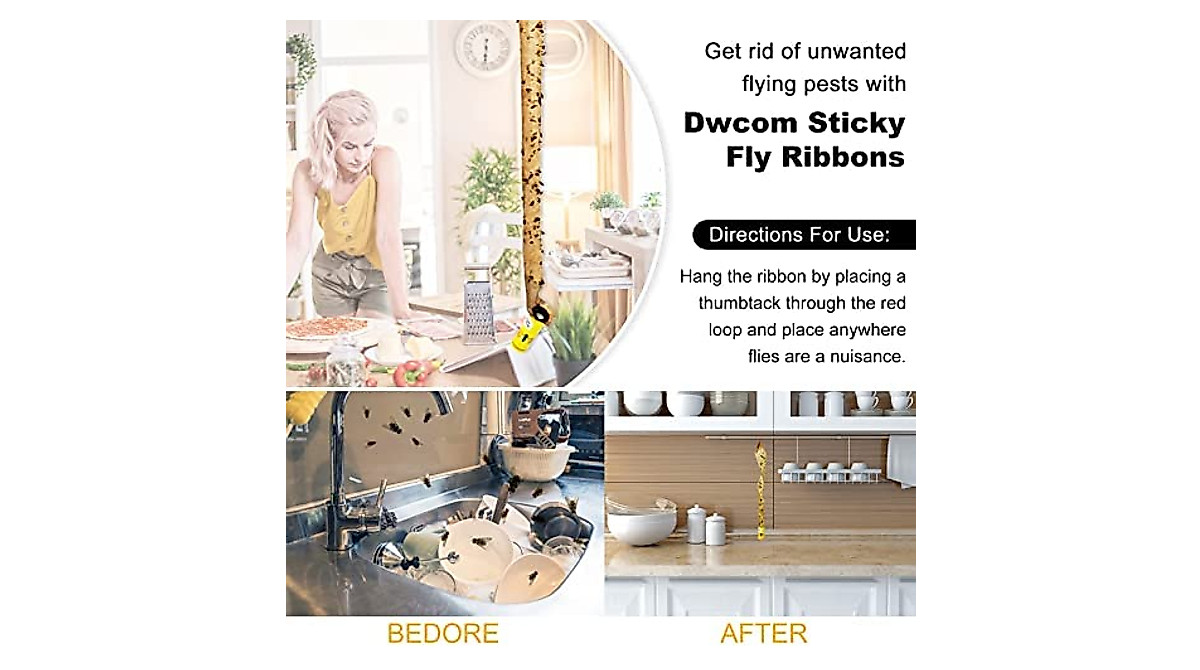 Dwcom 20PCS Sticky Fly Strips, Fly Paper Roll Hanging, Fly Tape Trap ...