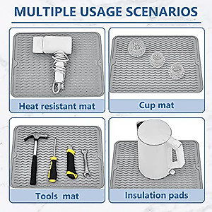 Tanlade 4 Pack Silicone Dish Drying Mat for Kitchen Counter Waterproof Heat Resistant Silicone Mat for Sink, Refrigerator Drawer Liner Dishwashing Multiple Usage, 16 x 12 Inches, Gray