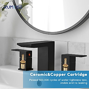RUMOSE Widespread 8 Inch Two Handle Sink 3 Hole Faucet Matte Black Stainless Steel Mixer Waterfall Bathroom / Lavatory Faucets