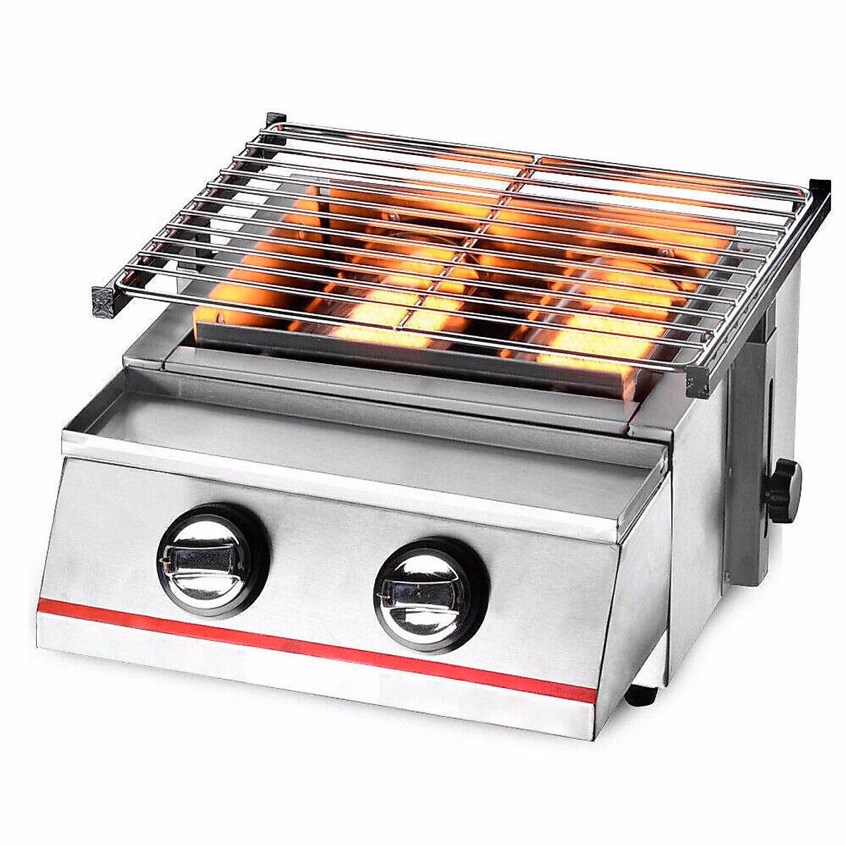2 Burners Gas BBQ Grill, Stainless Steel Tabletop Smokeless Outdoor Barbecue Cooker Gas Grill Tabletop Grill Portable Grill for Kitchen, Camping, Outdoor, Tailgating, or Picnicking