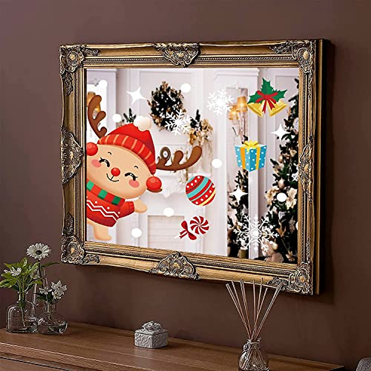 10 Sheets Christmas Window Clings Stickers Snowflake Santa Claus Xmas Decals for Glass Christmas Window Decorations for Party