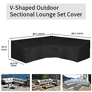 Easy-Going Patio V-Shaped Sectional Sofa Cover, Waterproof Outdoor Sectional Cover,Heavy Duty Garden Furniture Cover with Air Vent 89" L (on Each Side) x 33.5" D x 31" H, Black