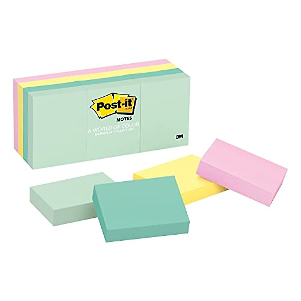 3M 653Ast Post-It Note Pads, 1-1/2 X 2, Marseille Colors, 12 Pads/Pack