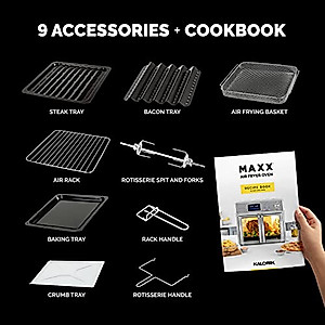 Kalorik® MAXX® Digital Air Fryer Oven, 26 Quart, 10-in-1 Countertop Toaster Oven & Air Fryer Combo-21 Presets up to 500 degrees, Includes 9 Accessories & Cookbook