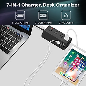 Desk Clamp Power Strip USB C (20W PD Fast Charging) - Desktop Surge Protector with 3 Outlets 4 USB Ports - Edge Mount Power Strip Desk Outlet Station Plug Extender - Phone Office Desk Accessories