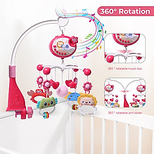 YUNGCHI Baby Mobile for Crib with Crib Toys Music and Lights for Pack and Paly Crib Musical Carousel Mobile Baby Mobile for Girls and Boys Portable Mobile for Baby Bassinet Toys Hanging - Red