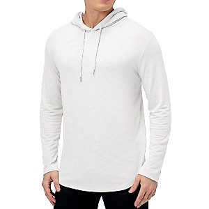 MANSDOUR Men's Athletic Hooded Shirts Long Sleeve Workout Sport Hoodie Casual Running T Shirt Quick Dry Pullover Top Lightweight Golf Shirts Fashion Solid Color Active Gym Sweatshirt White